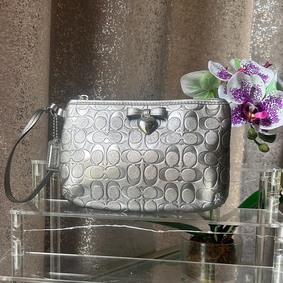 Coach | Bags | Coach Metallic Silver Wristlet | Poshmark